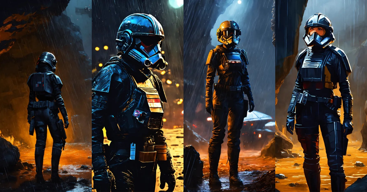 Lexica - Digital art of a female TIE fighter pilot in the mud and rain ...