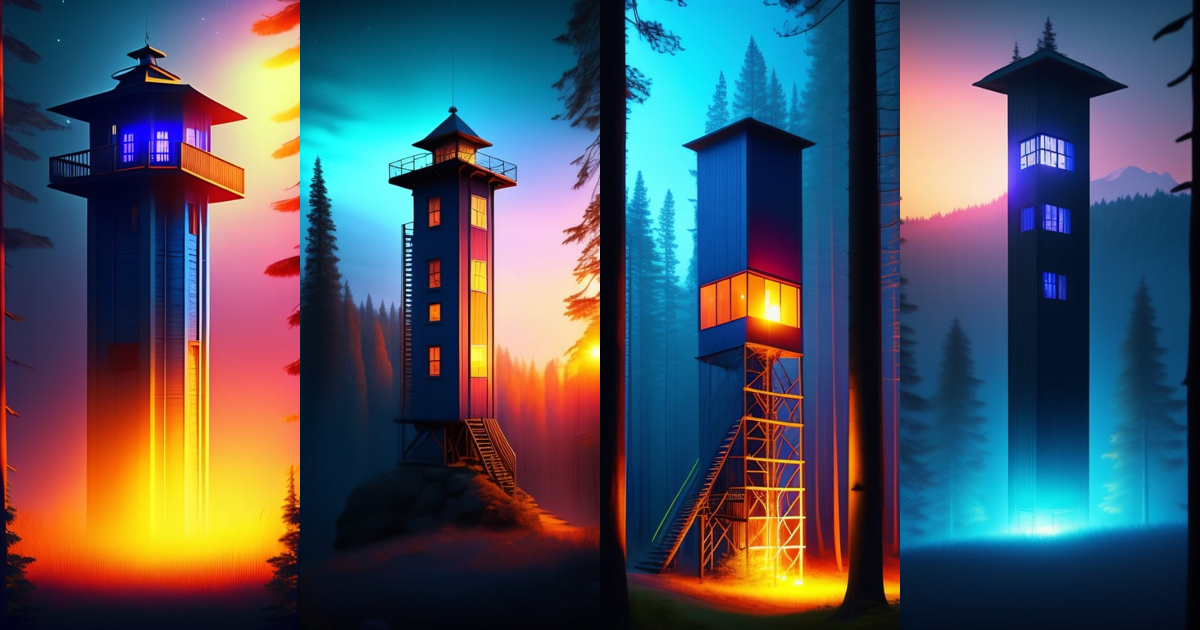 Lexica - A firewatch tower in the middle of the forest, in the night ...