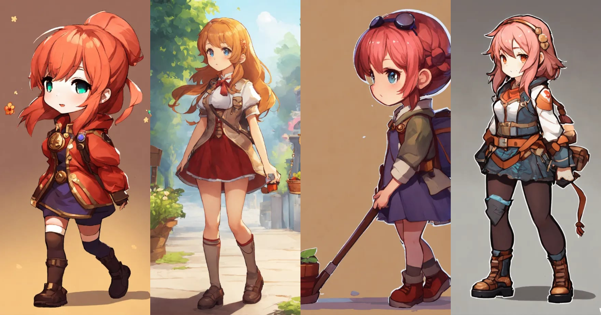 Lexica - Game art, girl, (walking), side view, full body view, chibi ...