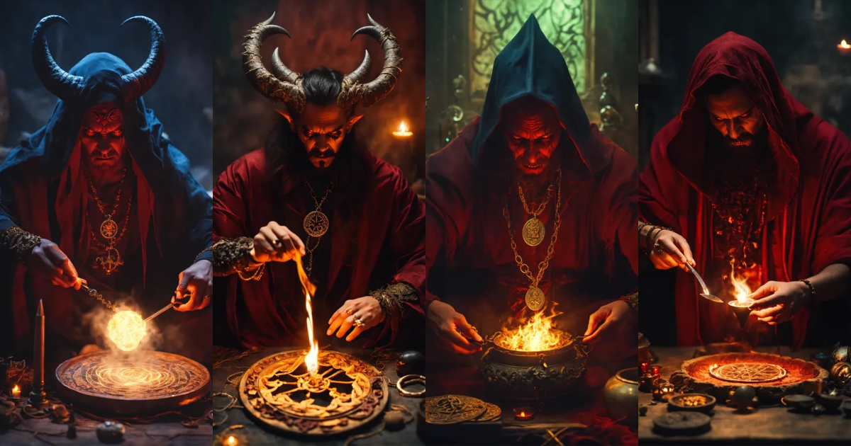 Lexica - A demon sorcerer making a talisman. Evil vibes. Creepy aura ...