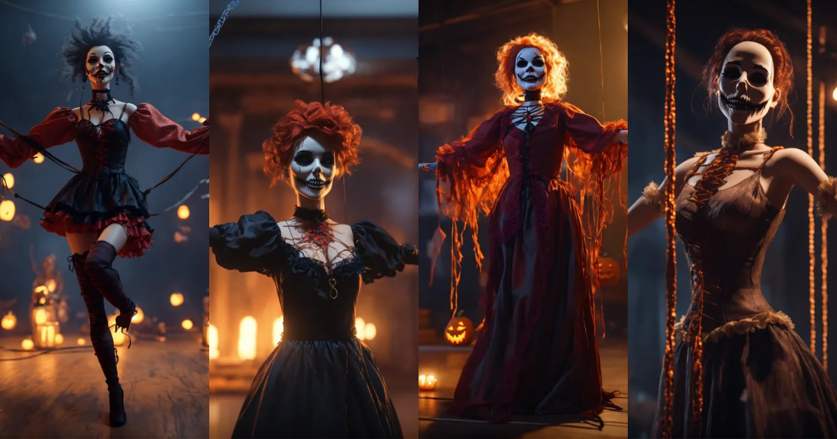 Lexica - Scary woman puppet on strings dancing, halloween, unreal ...