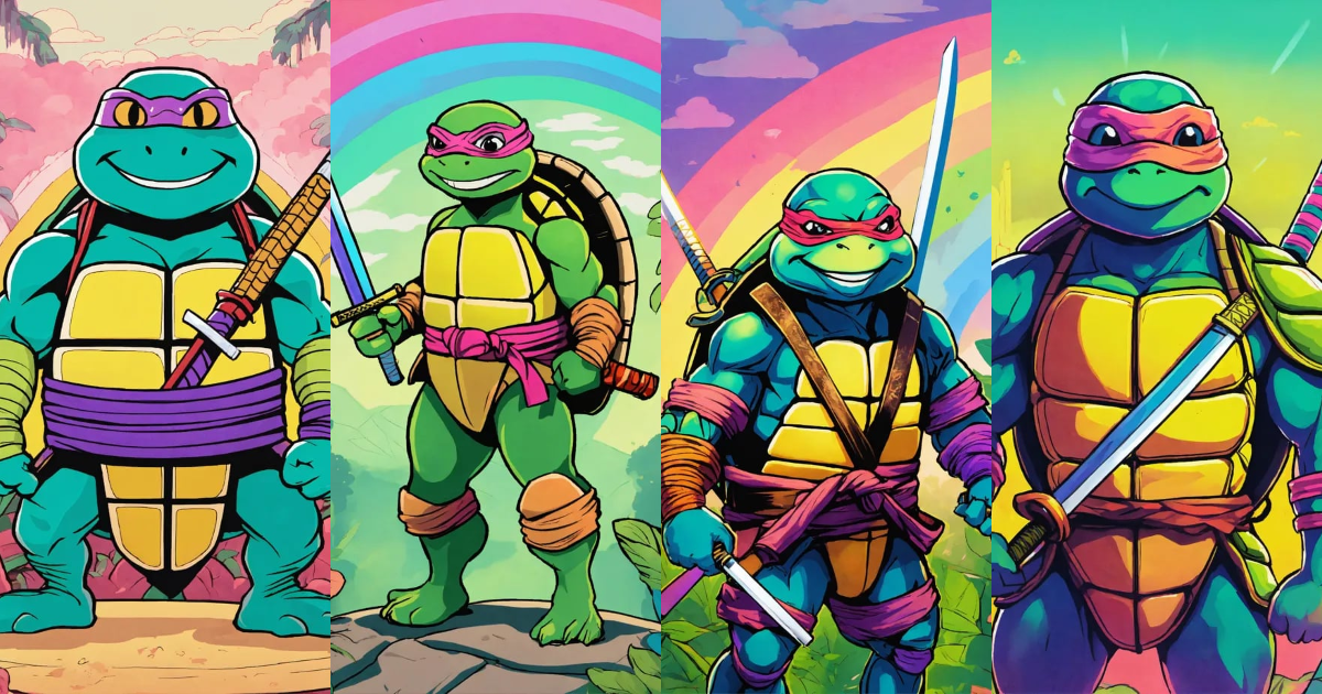Lexica - A smiley ninja turtle with two katana in the hands and a ...