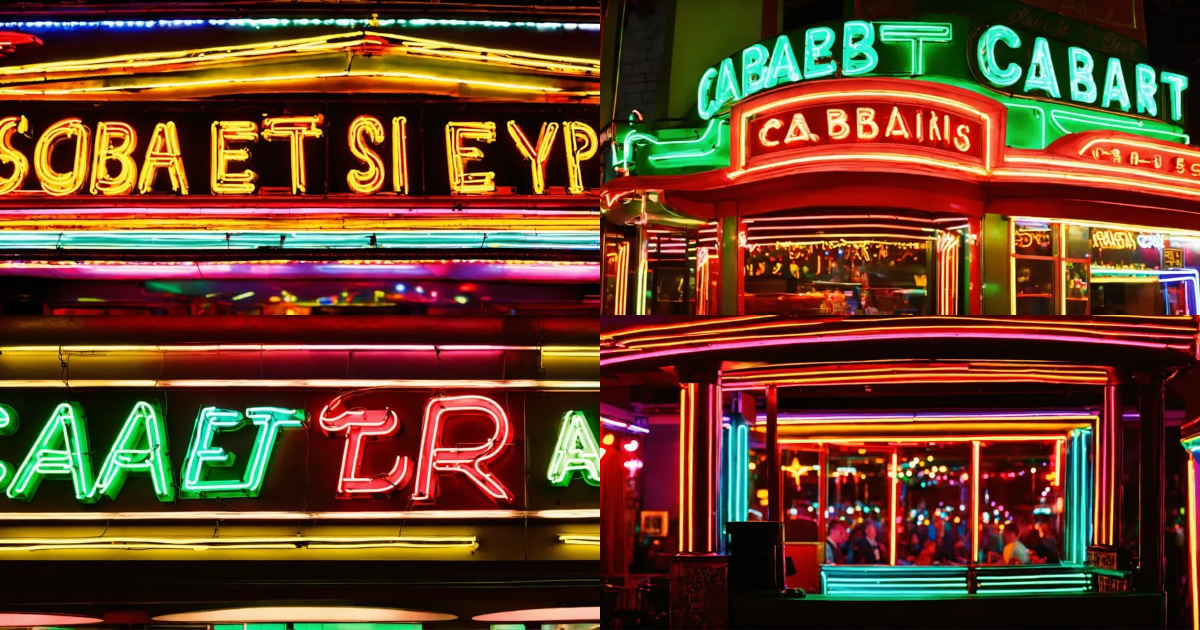 Lexica - Neon lights in the 50s cabaret style, close-up photos where ...