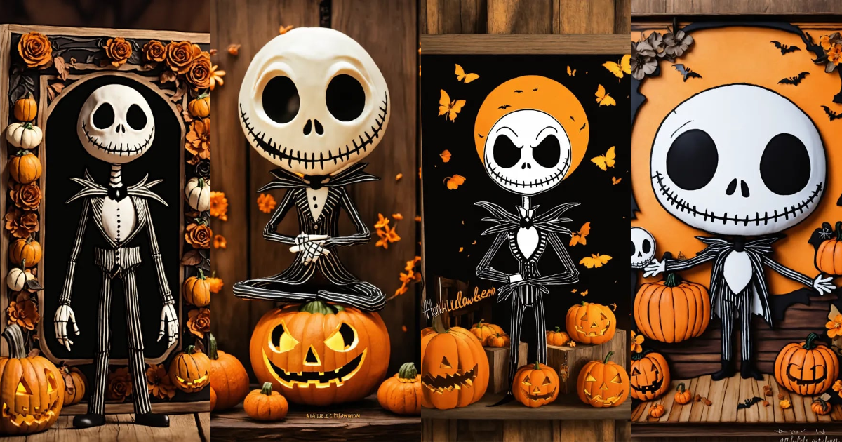 Lexica - Chibi Jack Skellington sur un panneau en bois avec le texte ...