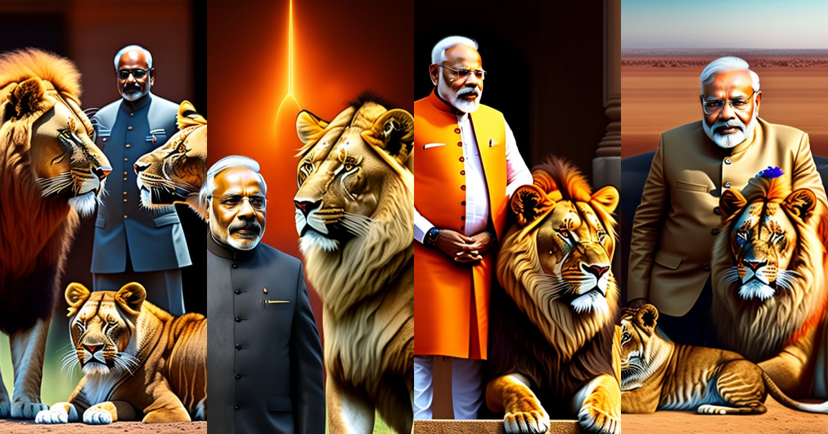 Lexica - Narendra Modi with lions