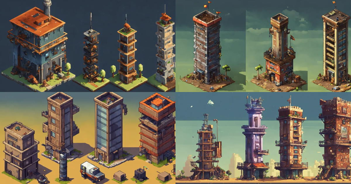 Lexica - Simple clean blocky 2d isometric pixel concept sprites of an ...