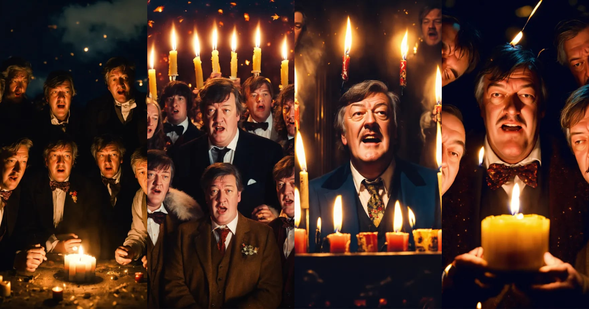 Lexica - Cinematic Portrait of Stephen fry and over 20 of his Identical ...