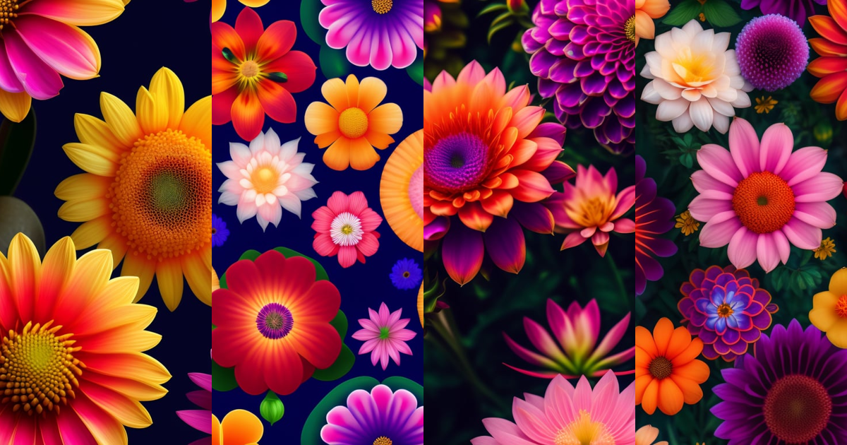 Lexica - Full bloom exotic flowers in all over pattern vaporware