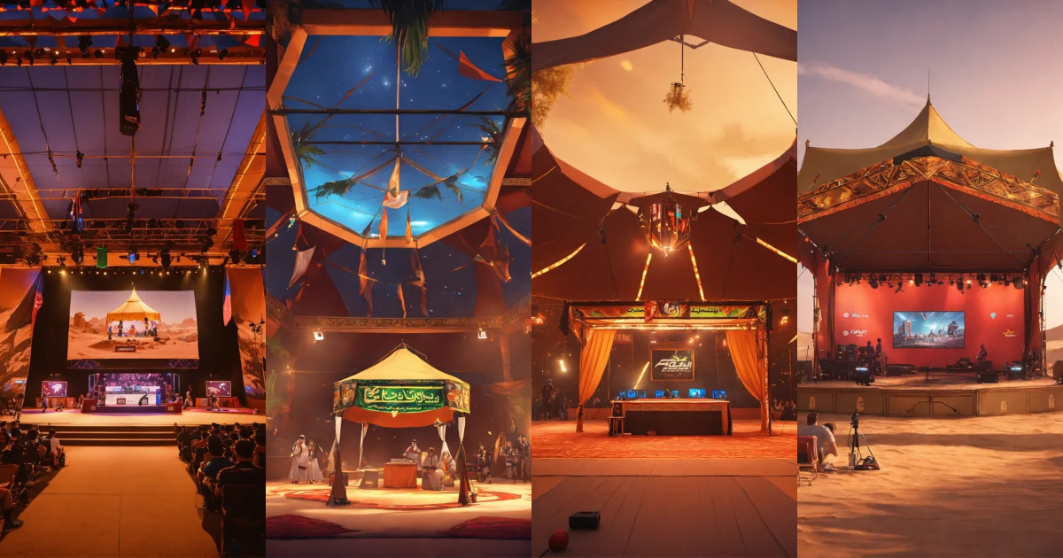 Lexica - Generate an image of a small esports venue's desert tent style ...