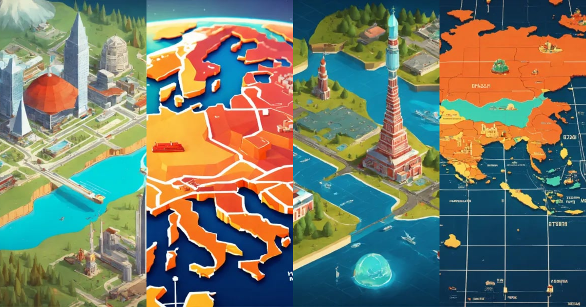 Lexica - World map. Isometric. Retrofuturistic. USSR.