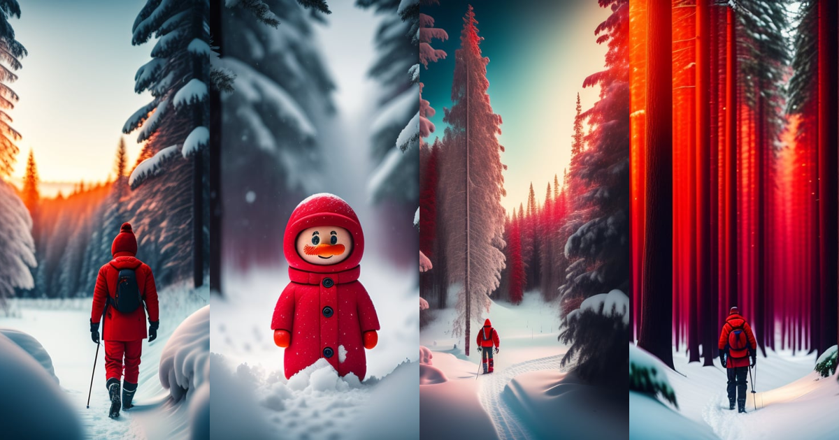 Lexica - Red guy in a snowy forest, red on the snow