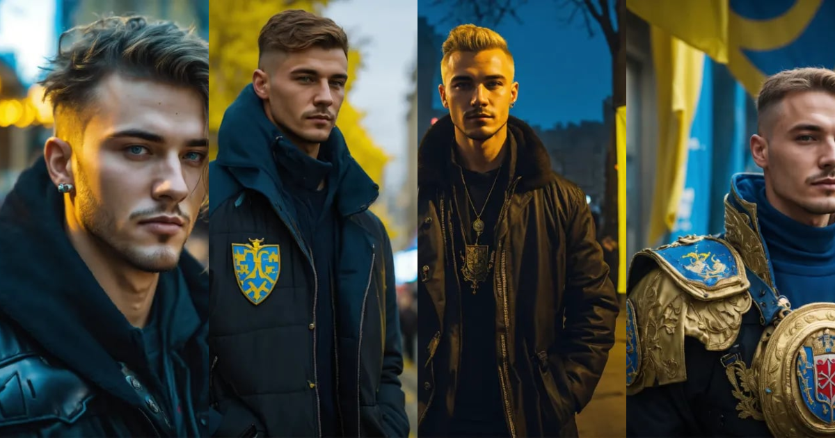 Lexica - Cyberpunk buatiful man with Ukraine, on street Kiev, without glasess, turism, light ...