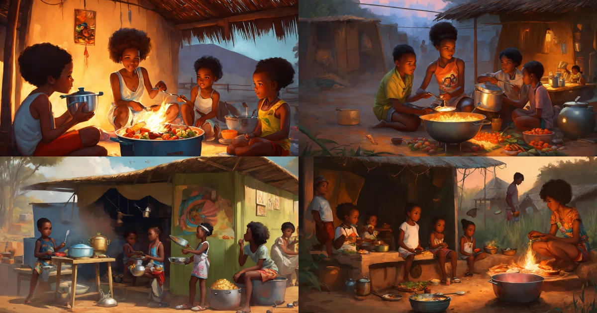 Lexica - Inside a poor african fanily cooking outside a hut, children ...