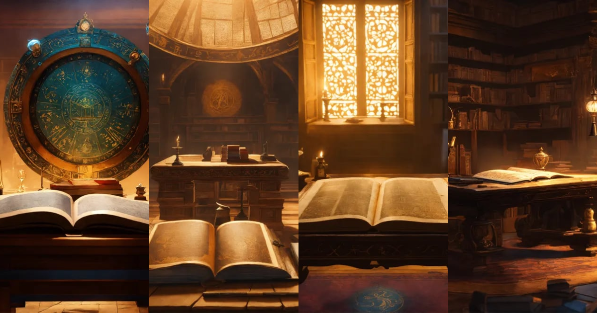 Lexica - Imagine a dimly lit, ancient study room. At the center stands ...