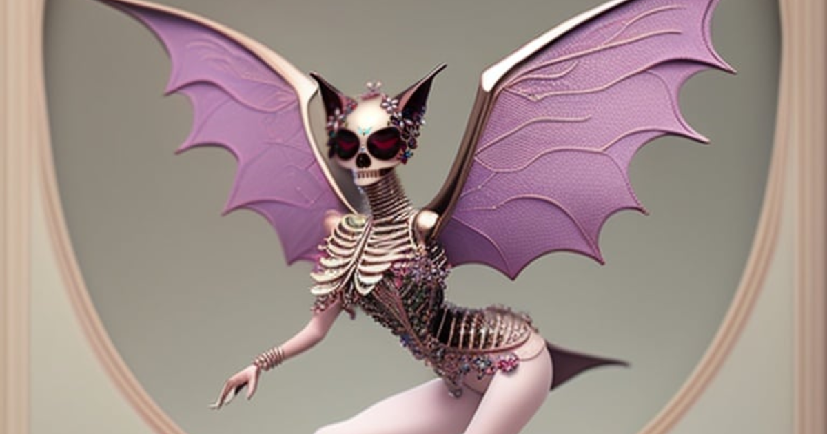Lexica - 1950;s slinky spiked skeleton vampire bat skeleton, jewel encrusted leaf and flowers on ...
