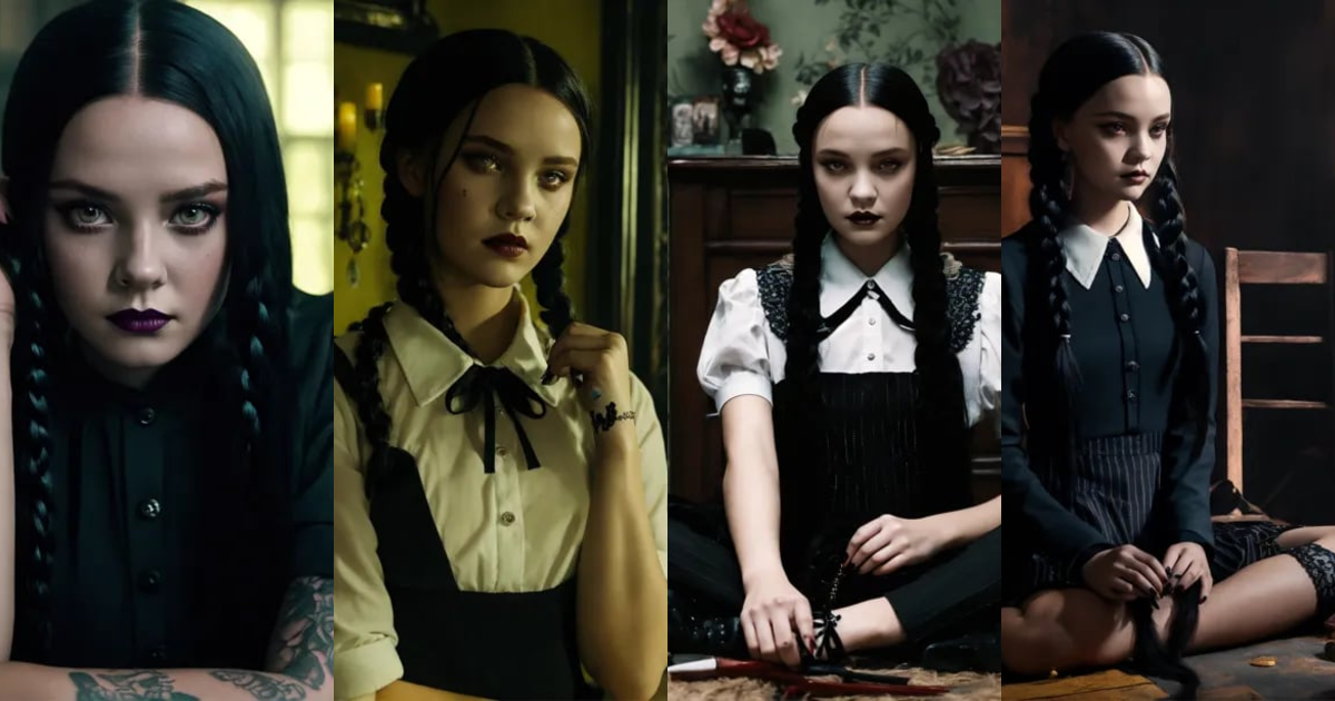 Lexica - Wednesday Addams from the series, black hair braided full ...