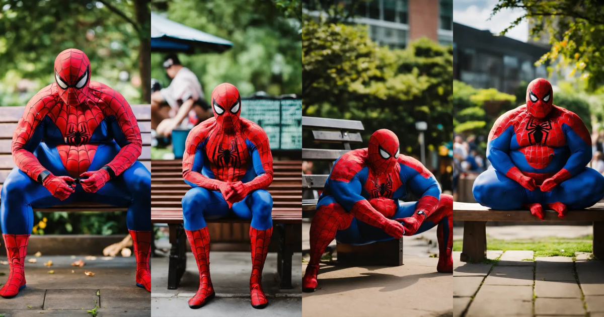 Lexica - Photography, spider-man being a sumo sitting on a bench ...