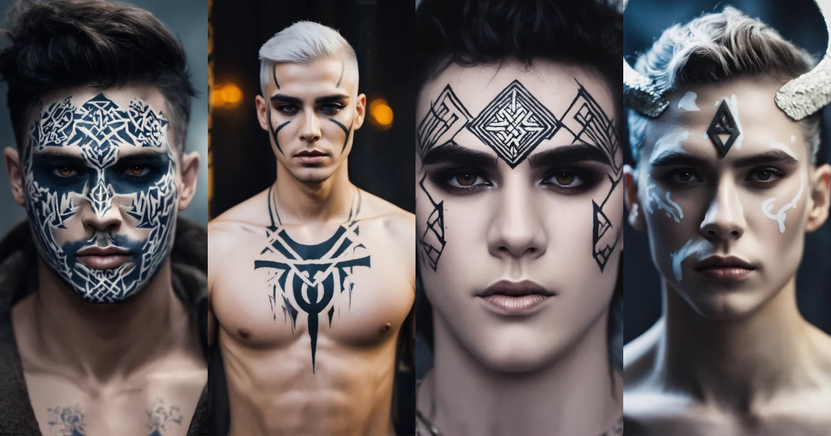Lexica - Minimal White demonic runes makeup face male