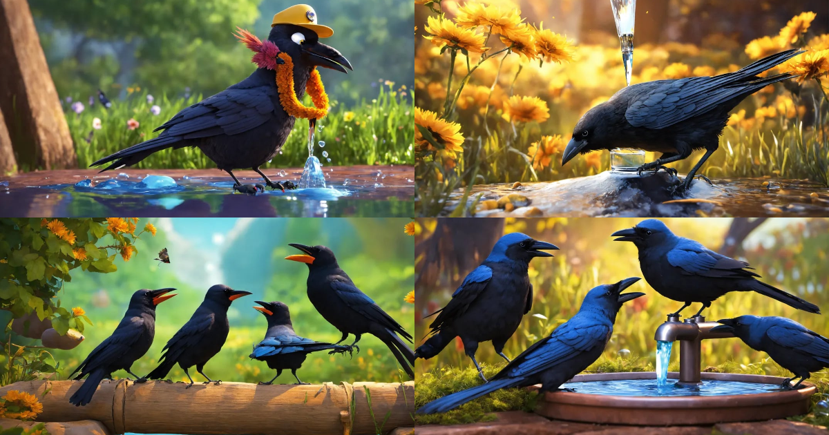 Lexica - Generate an image of "Depict the crows working together to ...