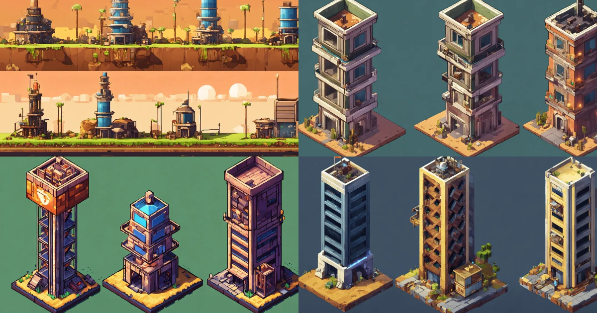 Lexica - Simple clean blocky 2d isometric pixel concept sprites of an ...