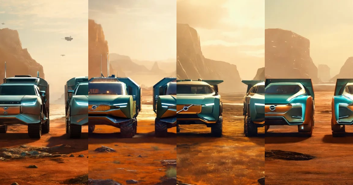 Lexica - Two volvo-truck spaceships floating side by side with no ...