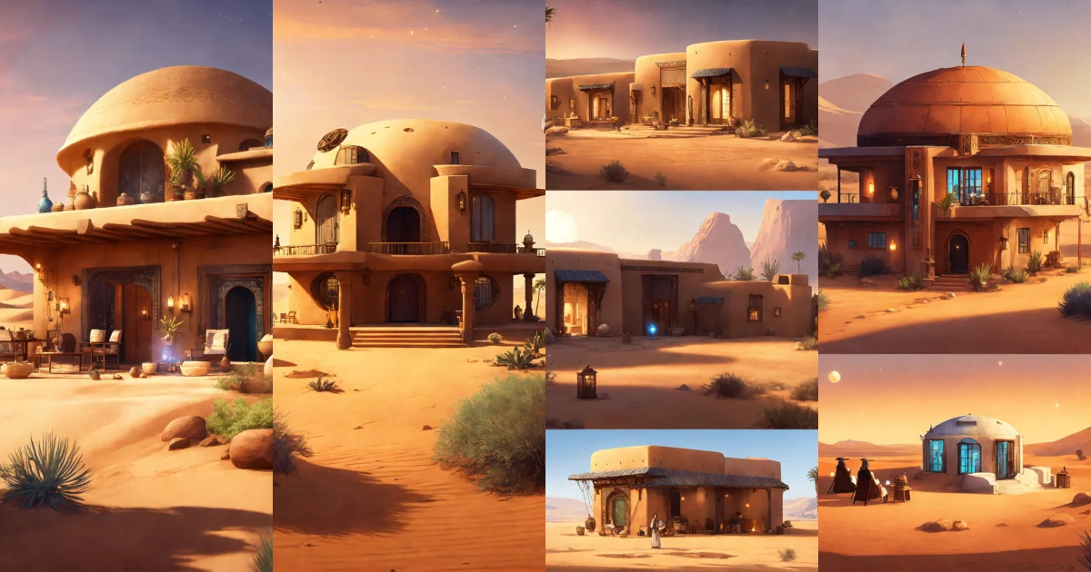 Lexica - Concept art of a large desert home, jakku, desert, flat roof ...