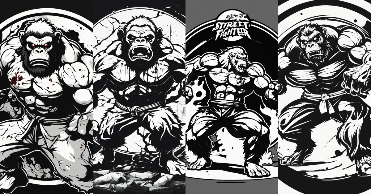 Lexica - Zombie ape street fighter black and white circle logo full ...