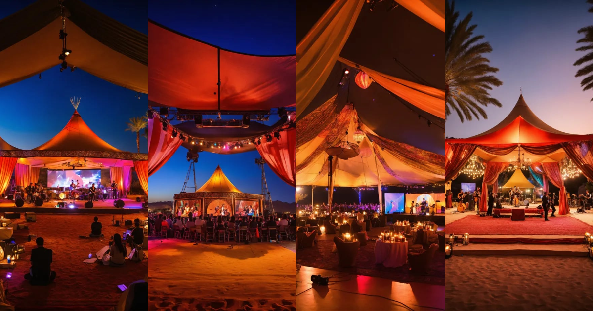 Lexica - Elegant desert Arabian tent themed outdoor concert stage with ...