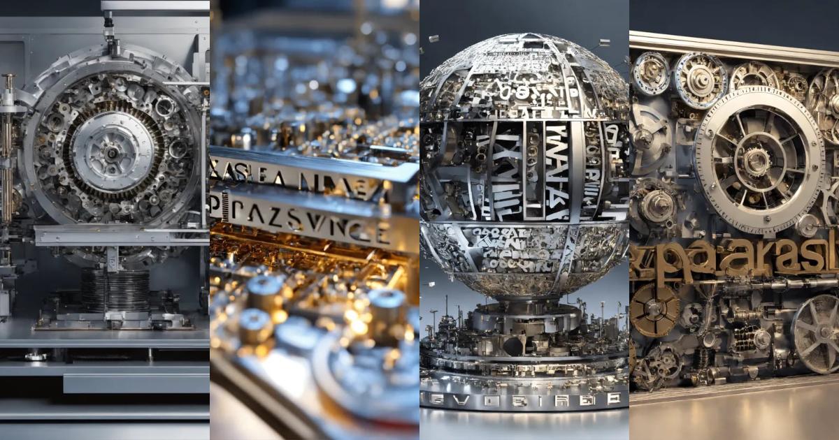 Lexica - Visualize the word expansive using silver machine parts.