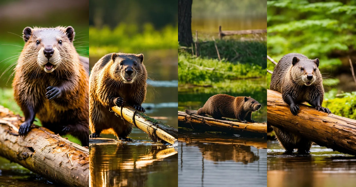 Lexica - A beaver carrying a long log
