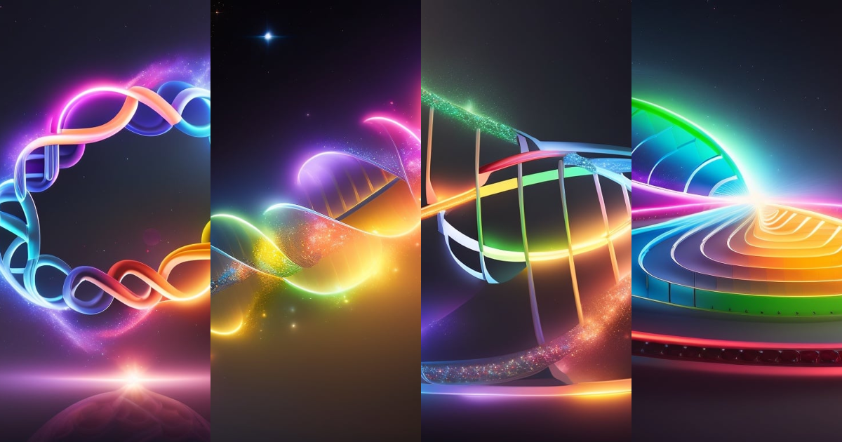 Lexica - Visualize a DNA strand floating in a quantum space, emitting ...