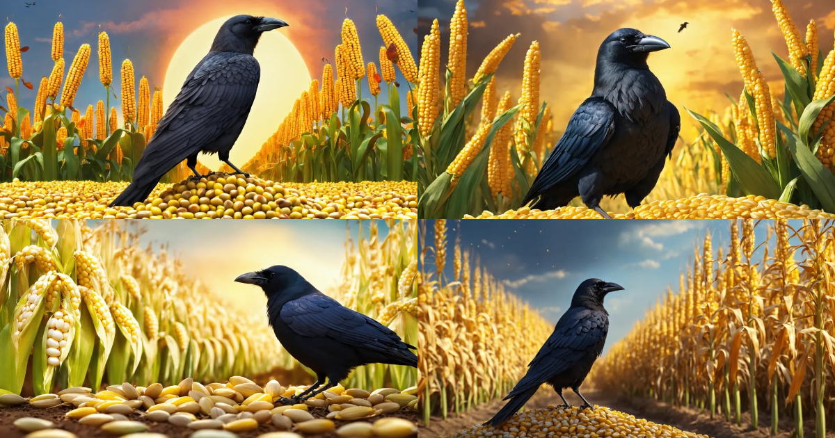Lexica - One crow sitting on corn seeds .," 3D pictures, storybook ...