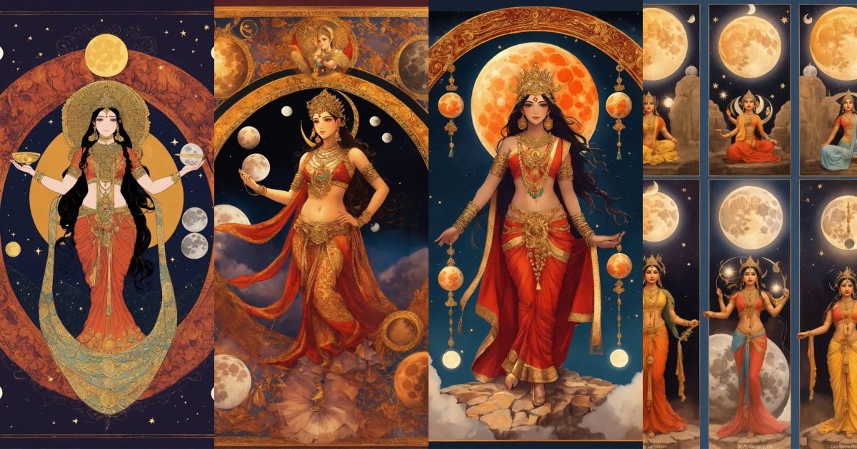 Lexica - Artwork for an oracle card of Durga holding the stages of the ...