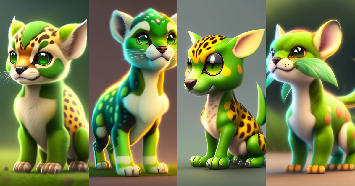 Lexica - A green grass-type Pokémon that resembles a baby cheetah with ...