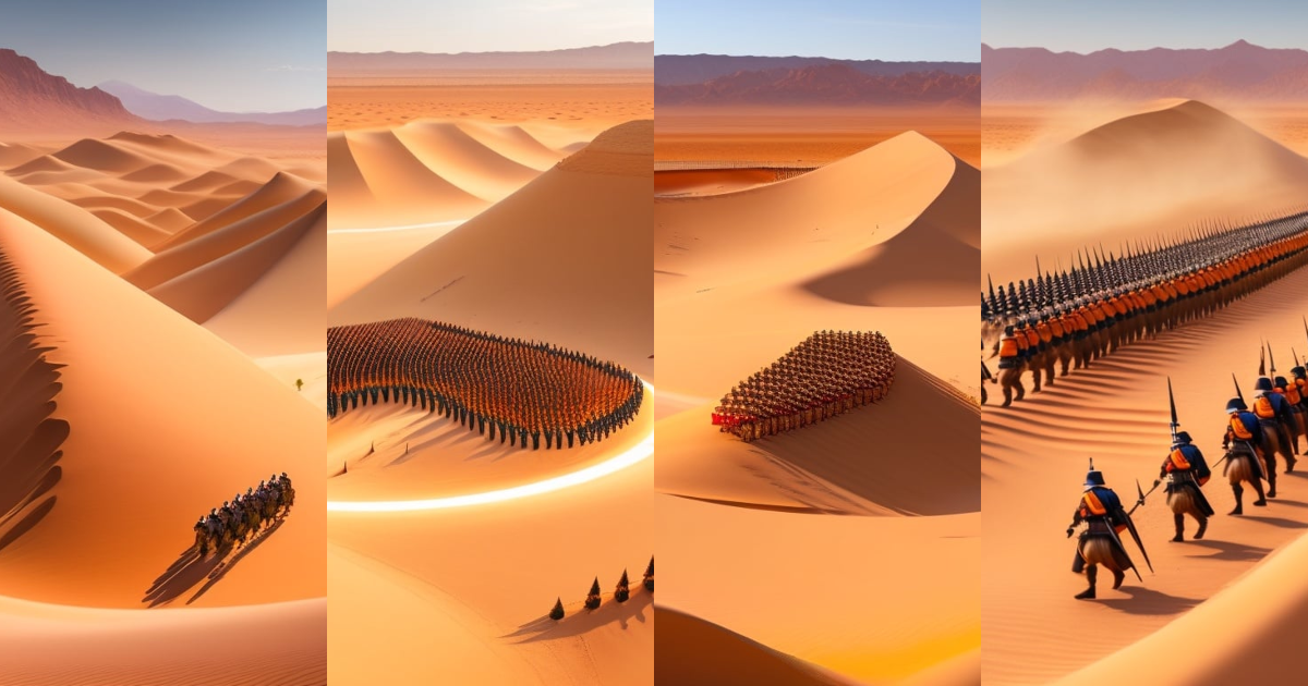 Lexica - A large trench in the desert surrounded by two armies facing ...