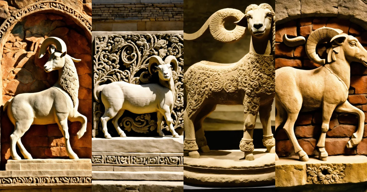 Lexica - Stone sculpture of a romanesque rampant goat