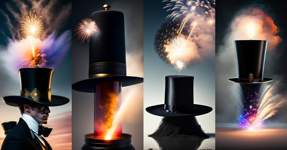 Lexica - A black magician's top hat cylinder standing bottom up with ...