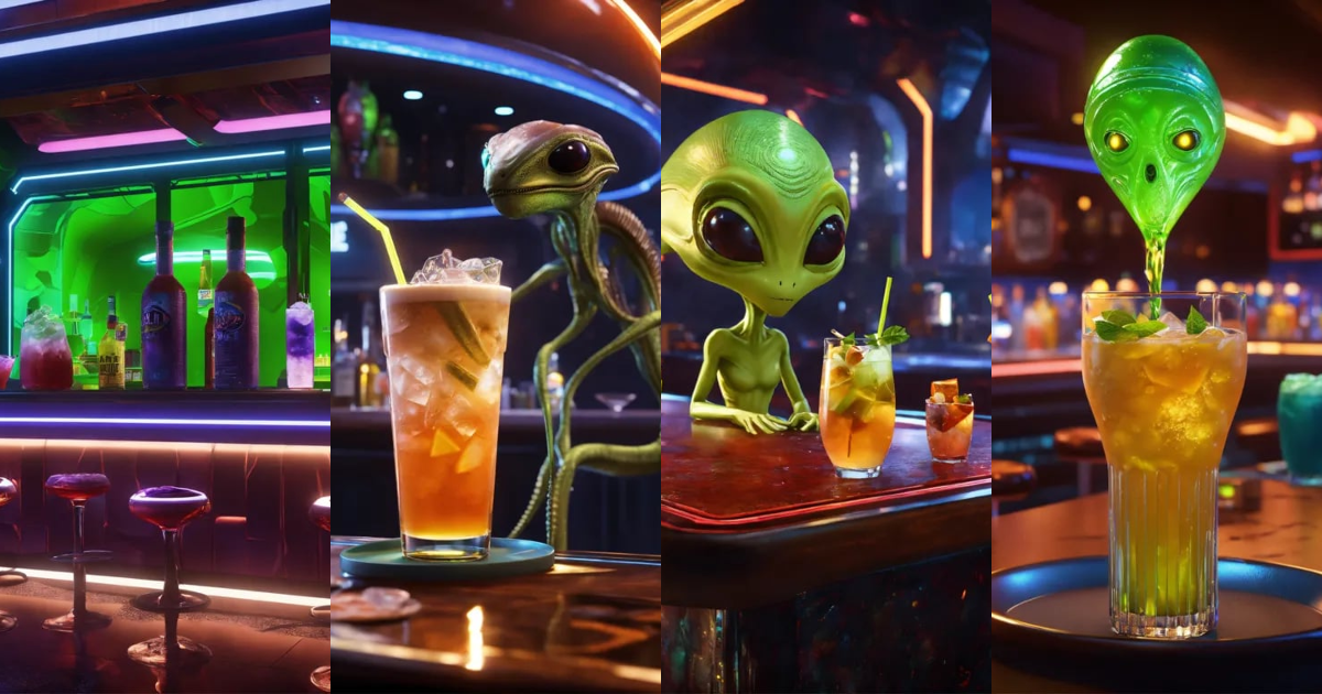 Lexica - Alien drinks at bar in space port bar, 8K, realistic. unreal ...