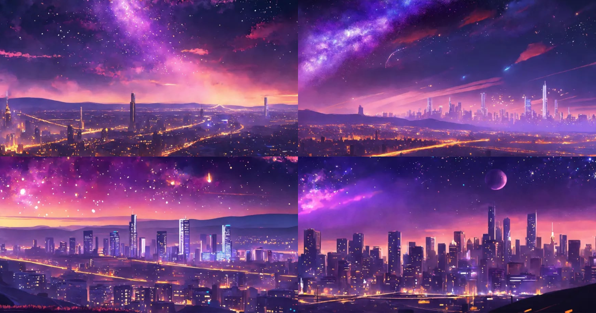 Lexica - Beautiful purple starry night, concept art, 8k, sparks, city ...