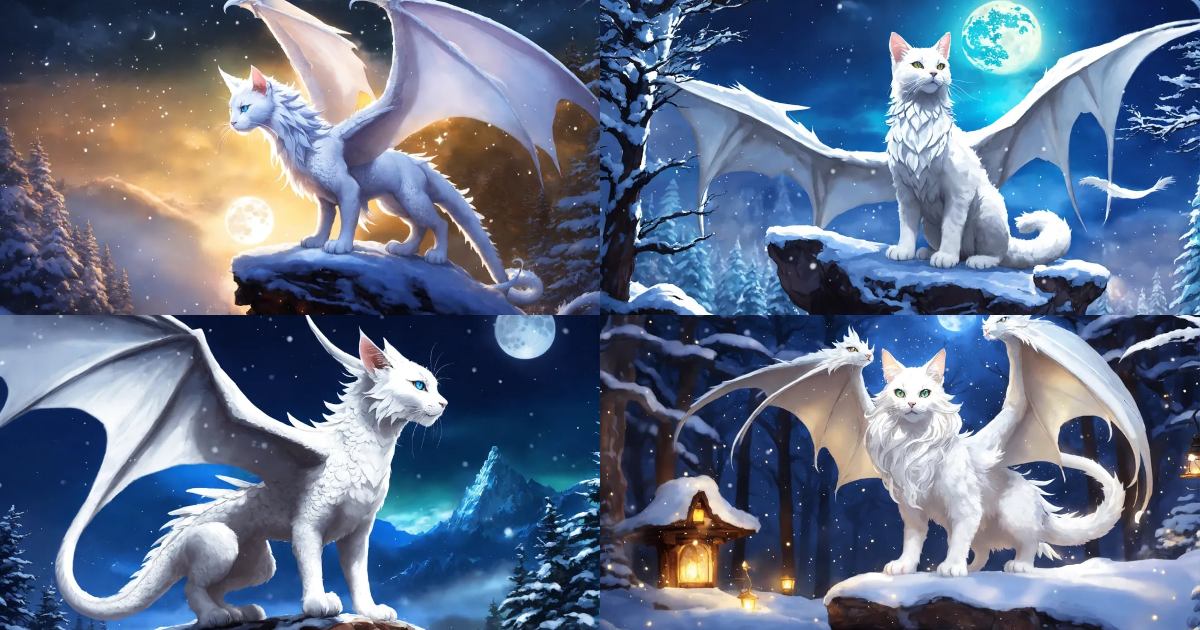 Lexica - White Dragon Cat with wings the wizard, fantasy, anime 90 ...