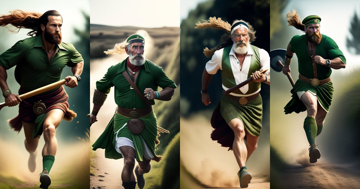 Lexica - Ancient Scotsman man running from the front, in green skirt ...