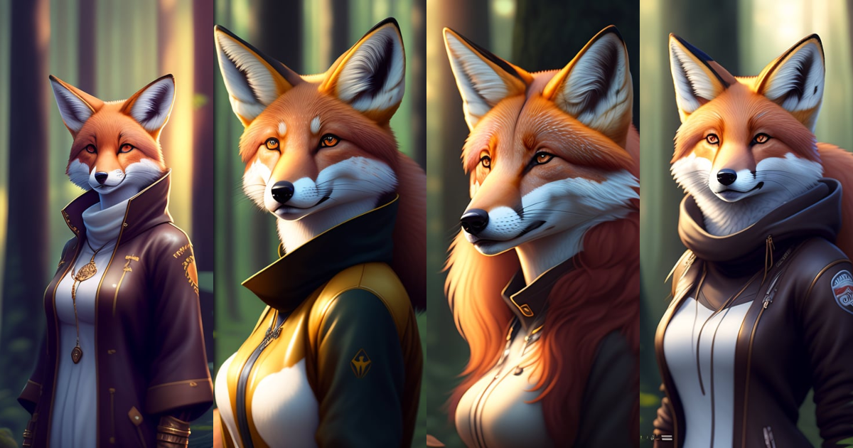 Lexica - Furry art, female anthro fox standing in a forest, fursona ...