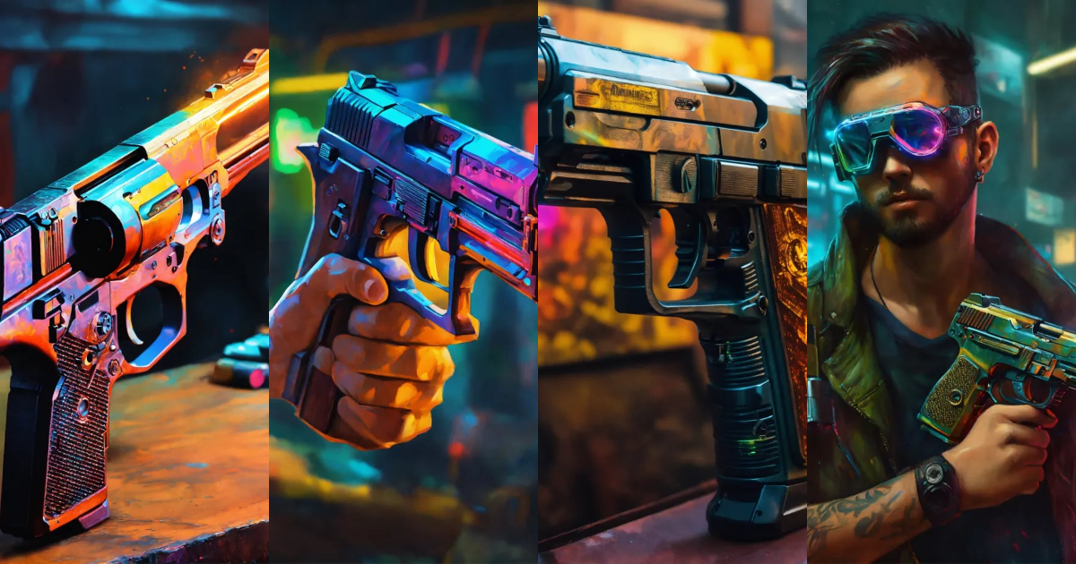 Lexica - Cyberpunk handgun with a laser sight hyper realistic oil ...