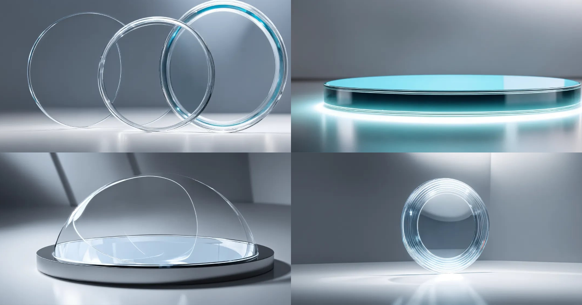 Lexica - Ultra thin glass circle, seen from a side angle with a rotated ...