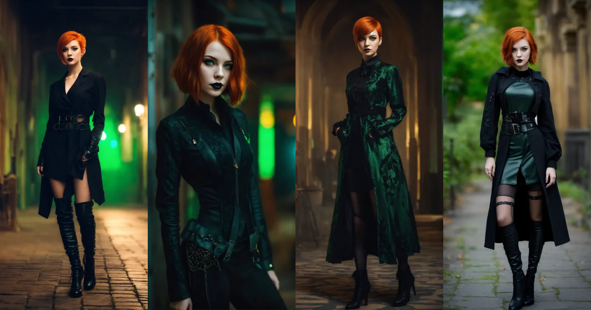 Lexica - Render beautiful ginger young woman in dark goth outfit with ...
