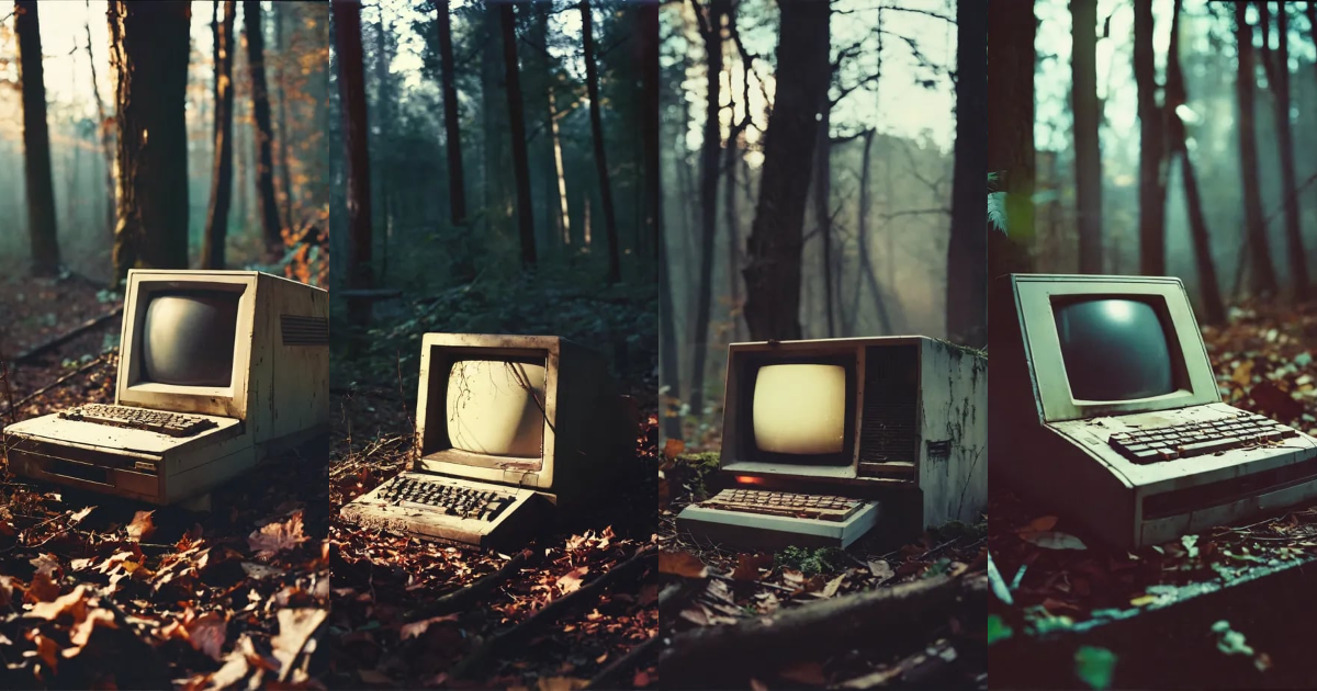 Lexica - Retro Macintosh desktop computer abandoned in the woods ...