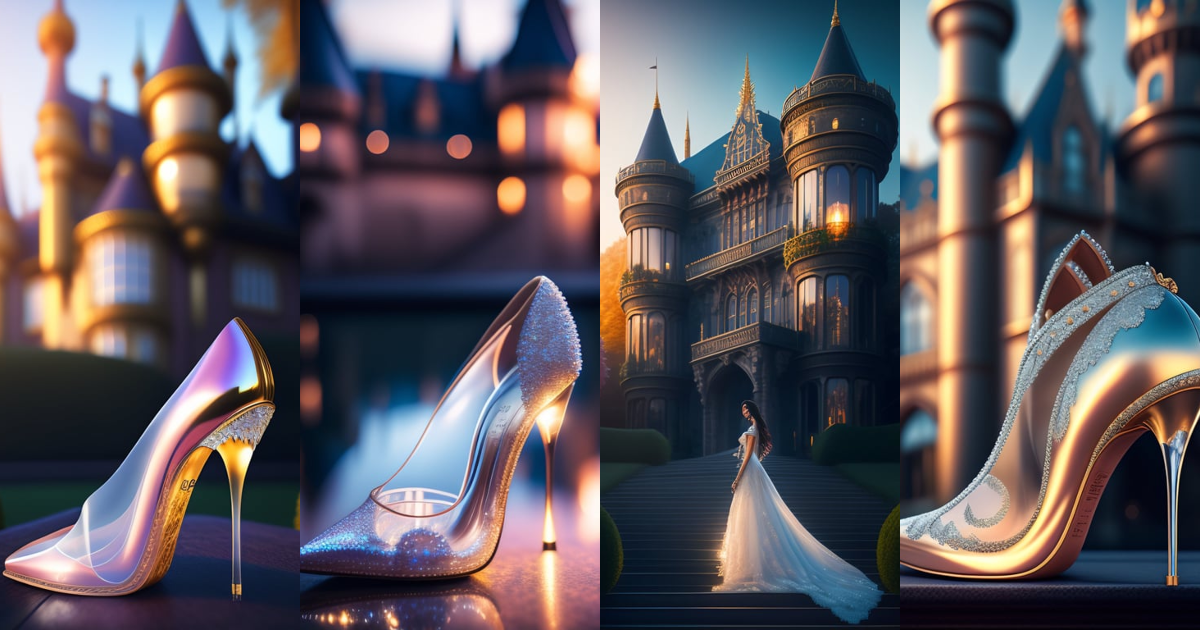Lexica - Shiny clear high heel shoe in front of a castle, dark fantasy ...