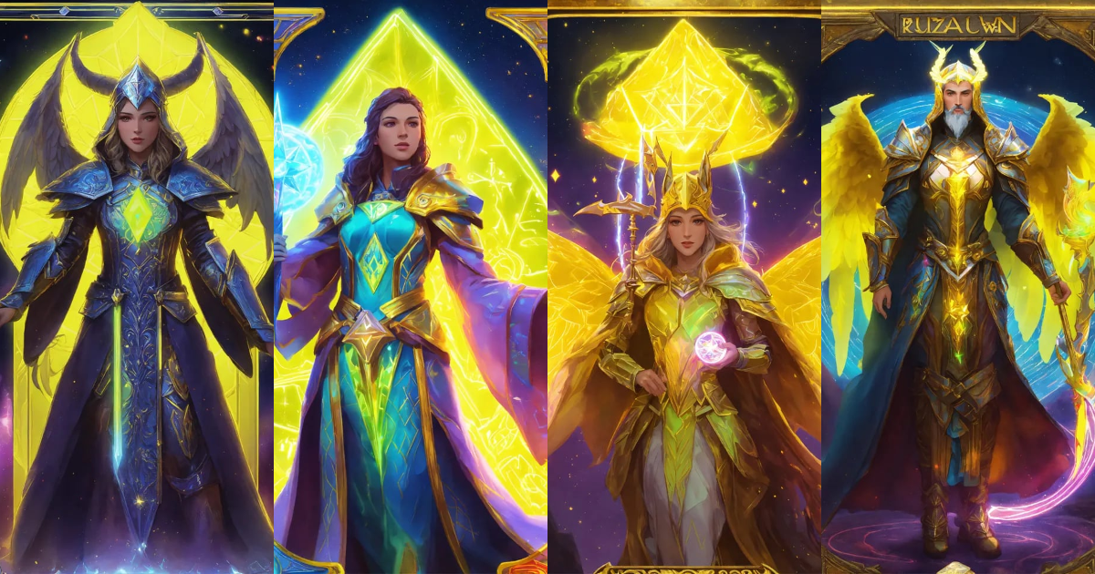 Lexica - A card with a picture of a wizard on it, neon-yellow ...