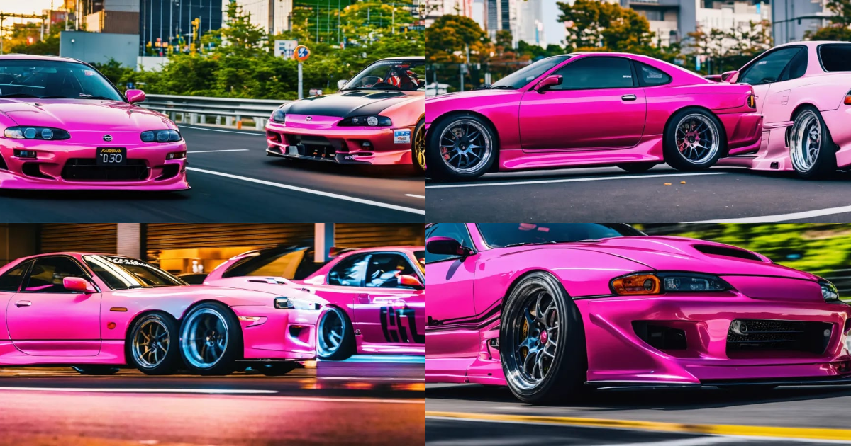 Lexica - A colorful pink Nissan Silvia S15 with a wide-body kit racing ...
