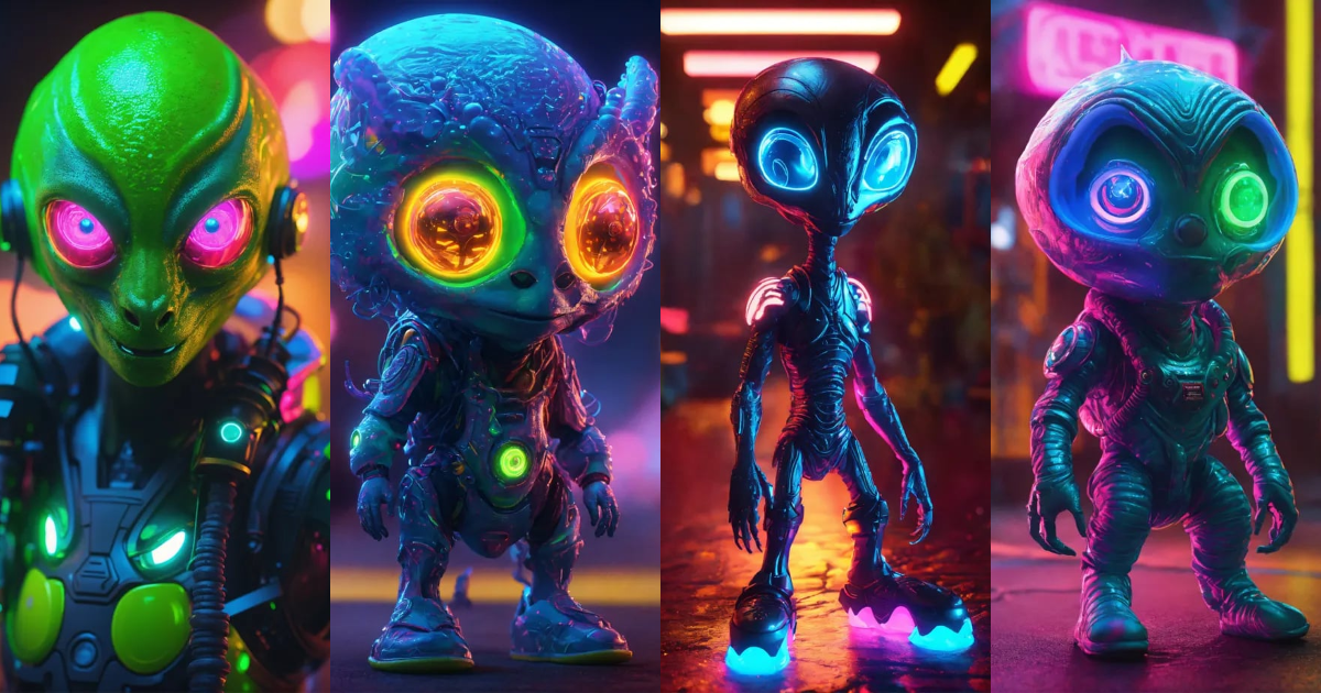Lexica - Gelly cute alien monster, full-body, neon glow colors, highly ...